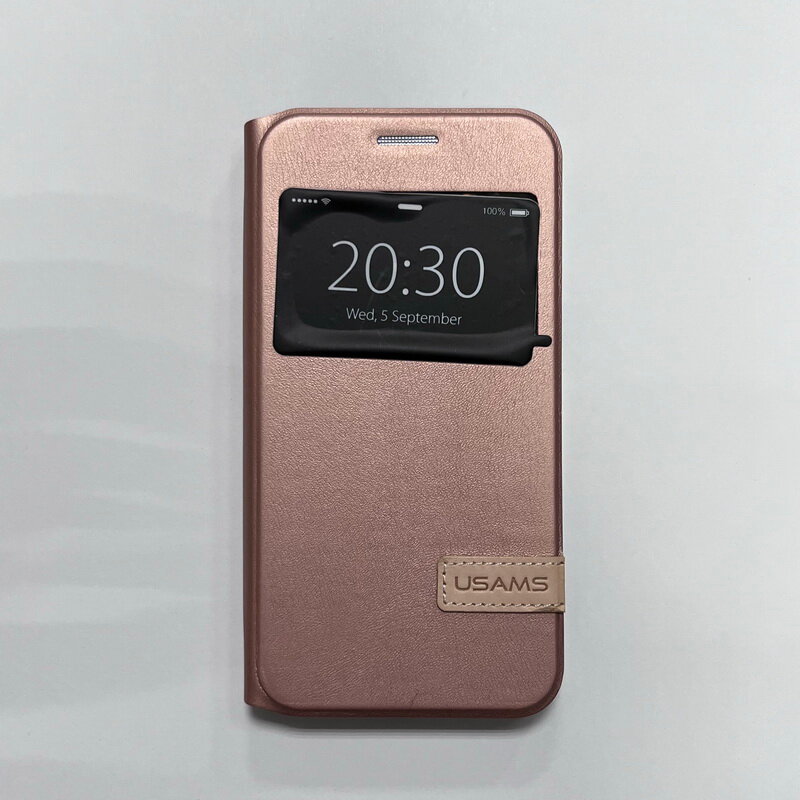 Чехол-книга для Samsung SM-J200 Galaxy J2, цвет розовый, Usams Muge Series с окном для предпросмотра