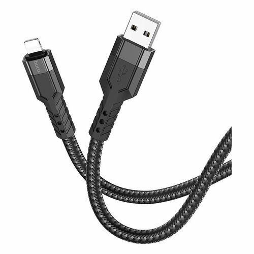 Кабель Hoco U110 iP, Lightning (m) - USB (m), 1.2м, в оплетке, 2.4A, черный