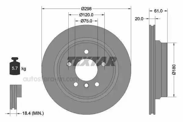 TEXTAR 92075103 Диск тормозной задний с покрытием PRO ALPINA B10 96-04 / BMW 5-E39 95-04 TEXTAR 92075103