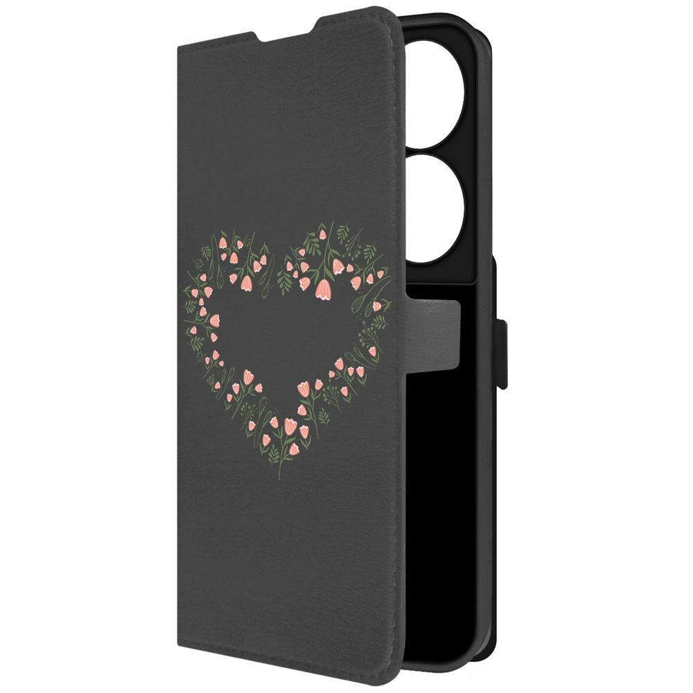 Чехол-книжка Krutoff Eco Book для Honor X7b Цветочное сердце (черный)