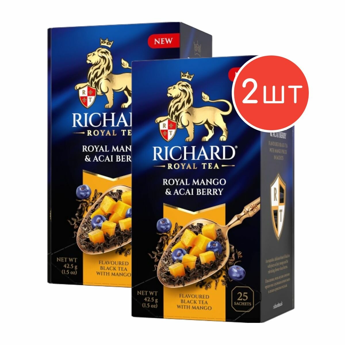 Чай черный Richard Royal Mango & Acai berry с кусочками манго и ароматом ягод асаи 25 пак 2 шт