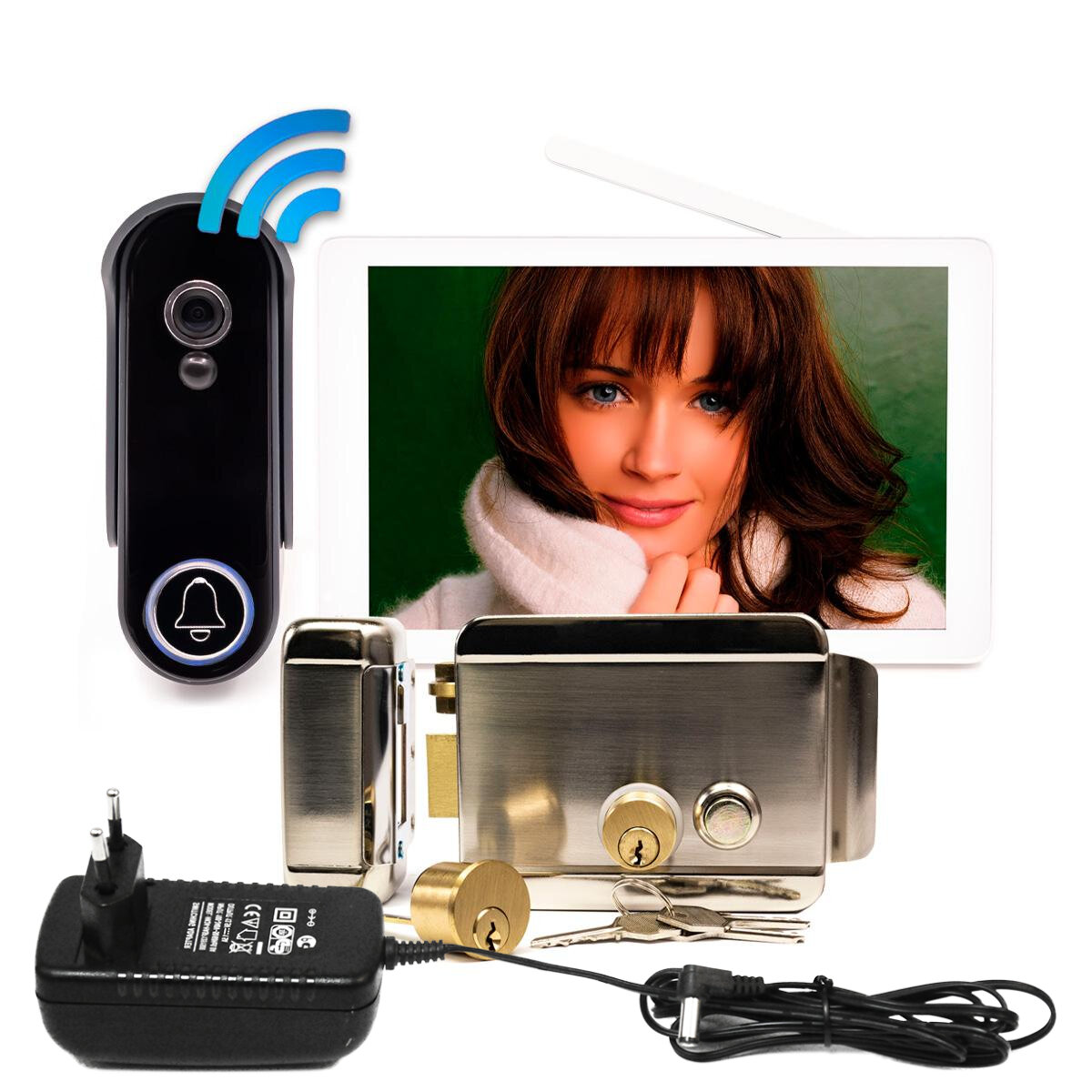Беспроводной переносной HD домофон TUYA 7 дюймов и электромеханический замок AX042 - Sky Net 1100-Tuya (1+0+AX042)-SDcard (C75939OK) и WiFi беспрово