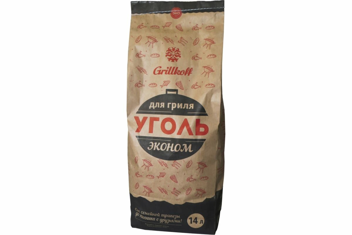 Grillkoff Уголь древесный для гриля "эконом", пакет 14л 26