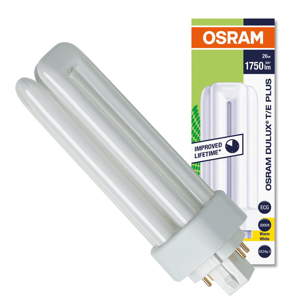 Люминесцентная лампа неинтегрированная OSRAM DULUX T/E PLUS 26Вт с цоколем GX24Q-3, Компактная, 3000K, 1 шт