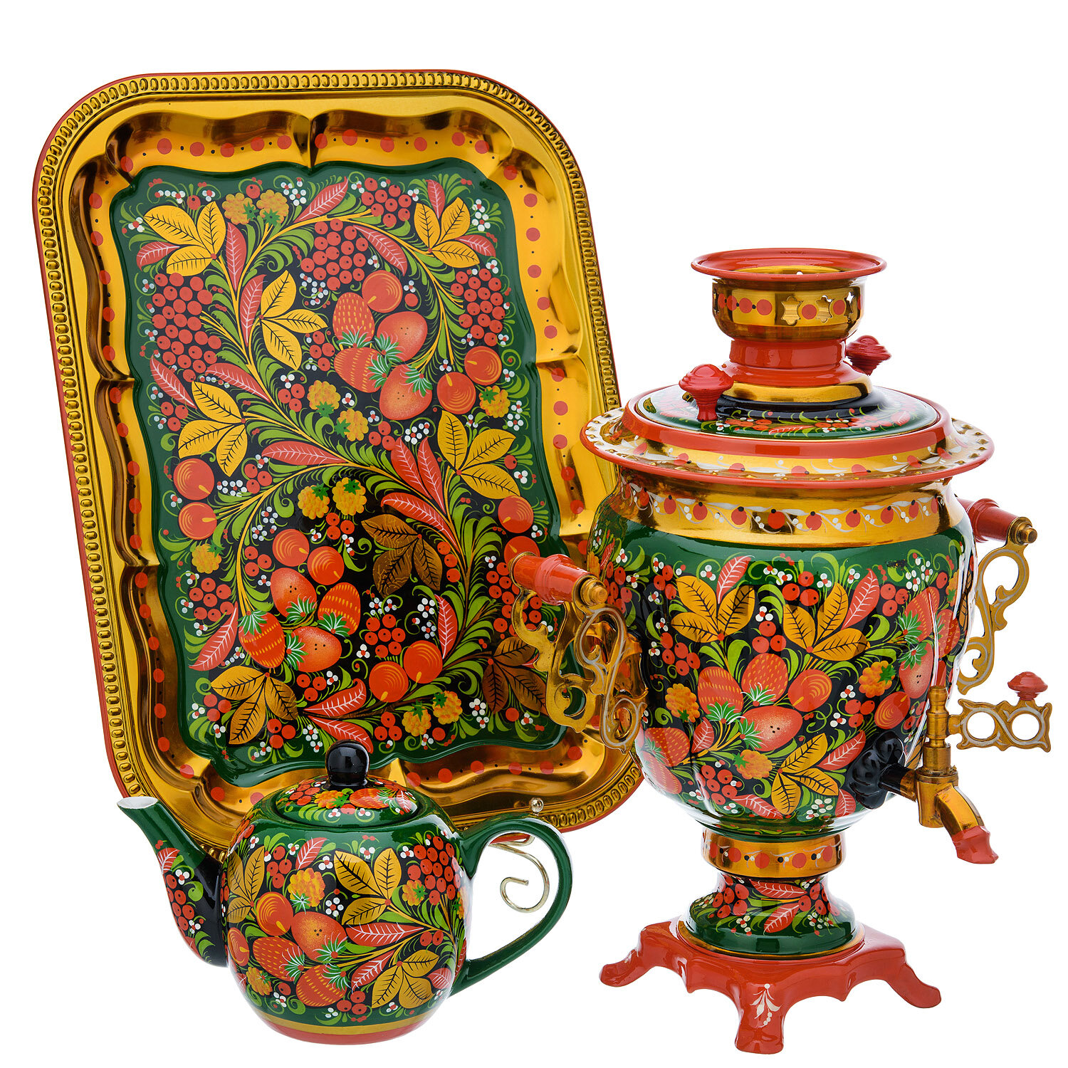 Самовар электрический 3 л "Ягодная поляна". Хохлома