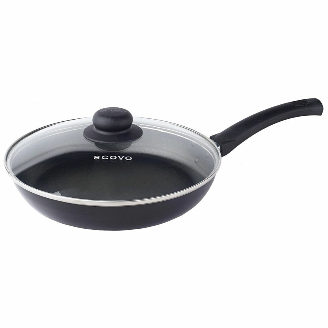 Сковорода 26см стеклянная крышка, антипригарное покрытие ScovO Consul