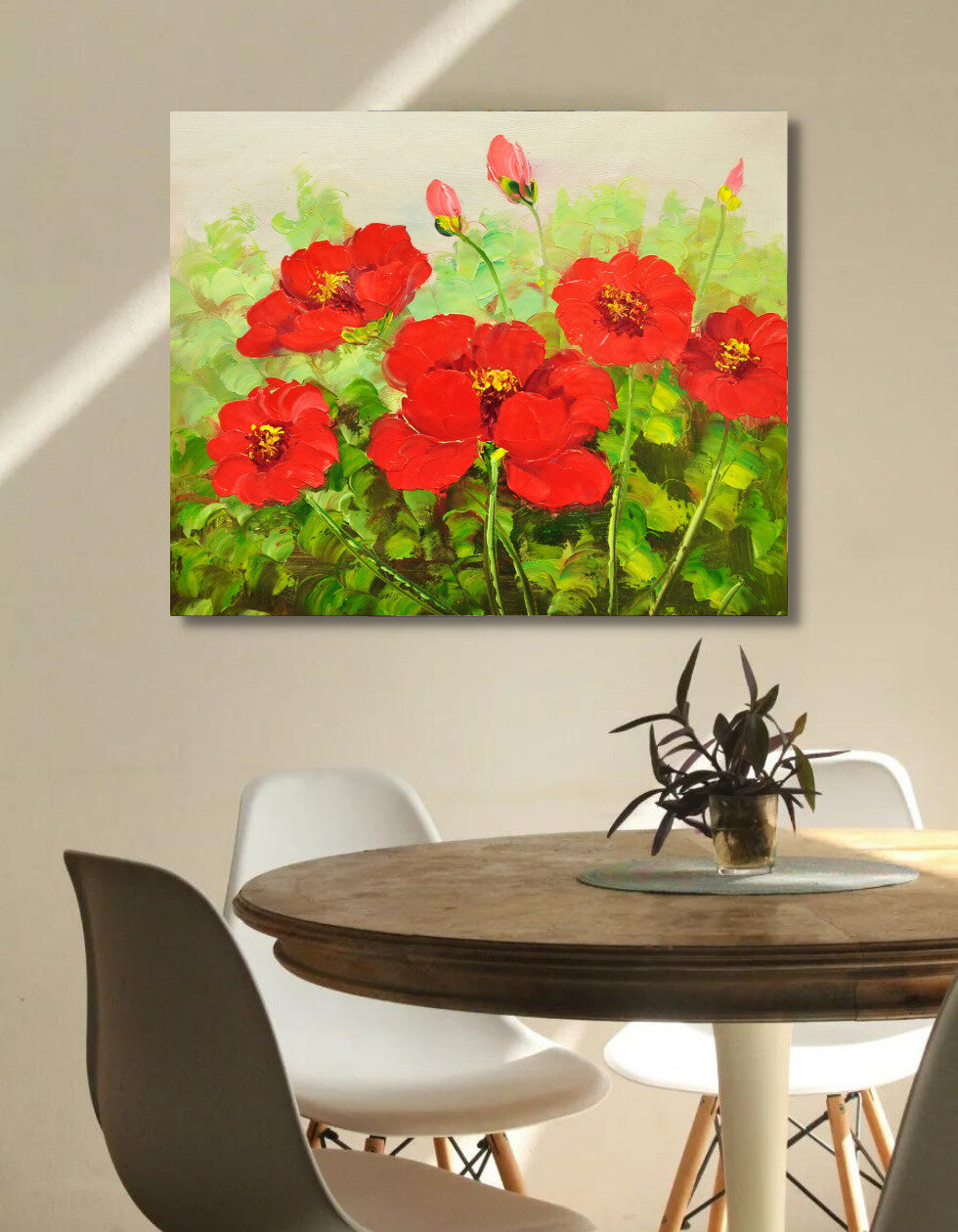 Интерьерная картина маслом ручной работы на подрамнике 58х48 см "Маки"