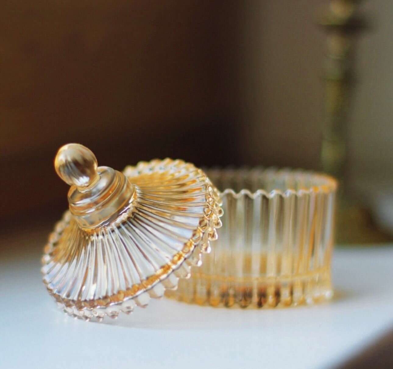 Стеклянная шкатулка для мелочей, косметики и украшений Янтарь