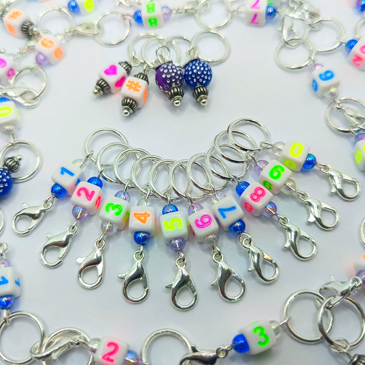 Маркеры для вязания, счётчик рядов "Монпансье 2" (10+4), 12мм, неон