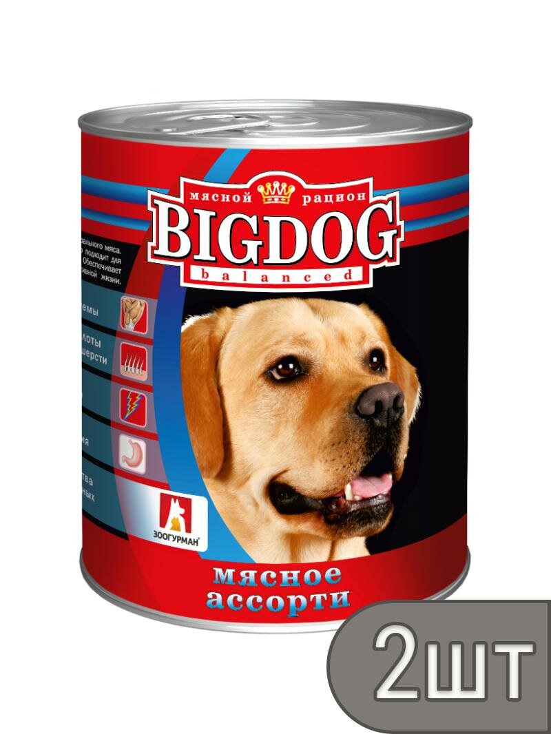 Зоогурман Набор 2 шт Консервы для собак "BIG DOG" Мясное ассорти, 850г 1.7 кг