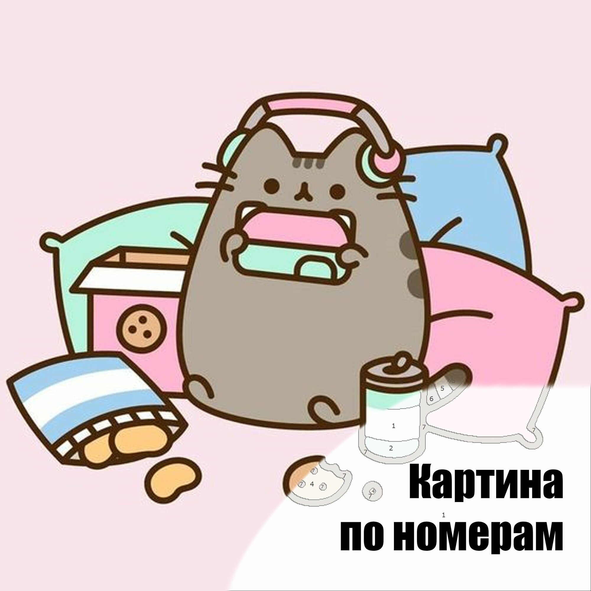 Картина по номерам на дереве 23х23 см - Пушин, Pusheen - Меломан
