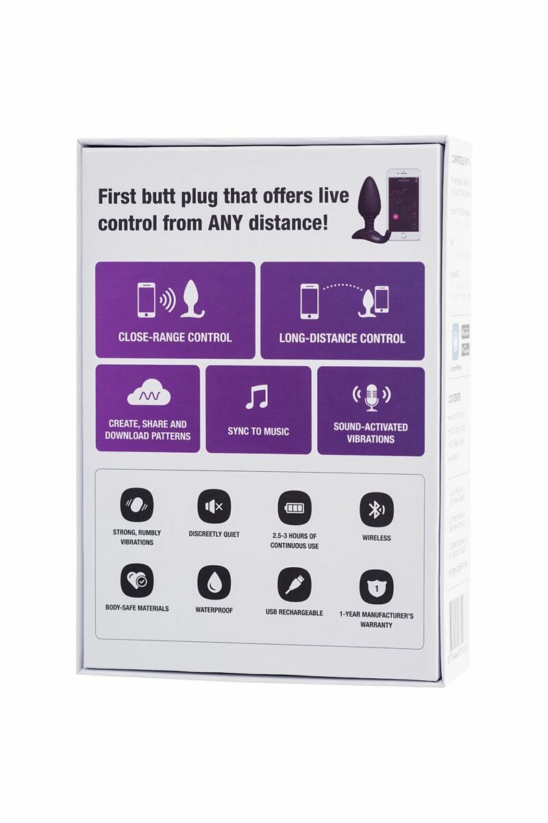 Анальная пробка Hush с вибрацией , черный, 38 мм