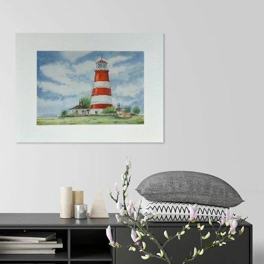 Картина акварельная авторская в паспарту 30х40 см на стену для интерьера "Маяк Хэпписбург "