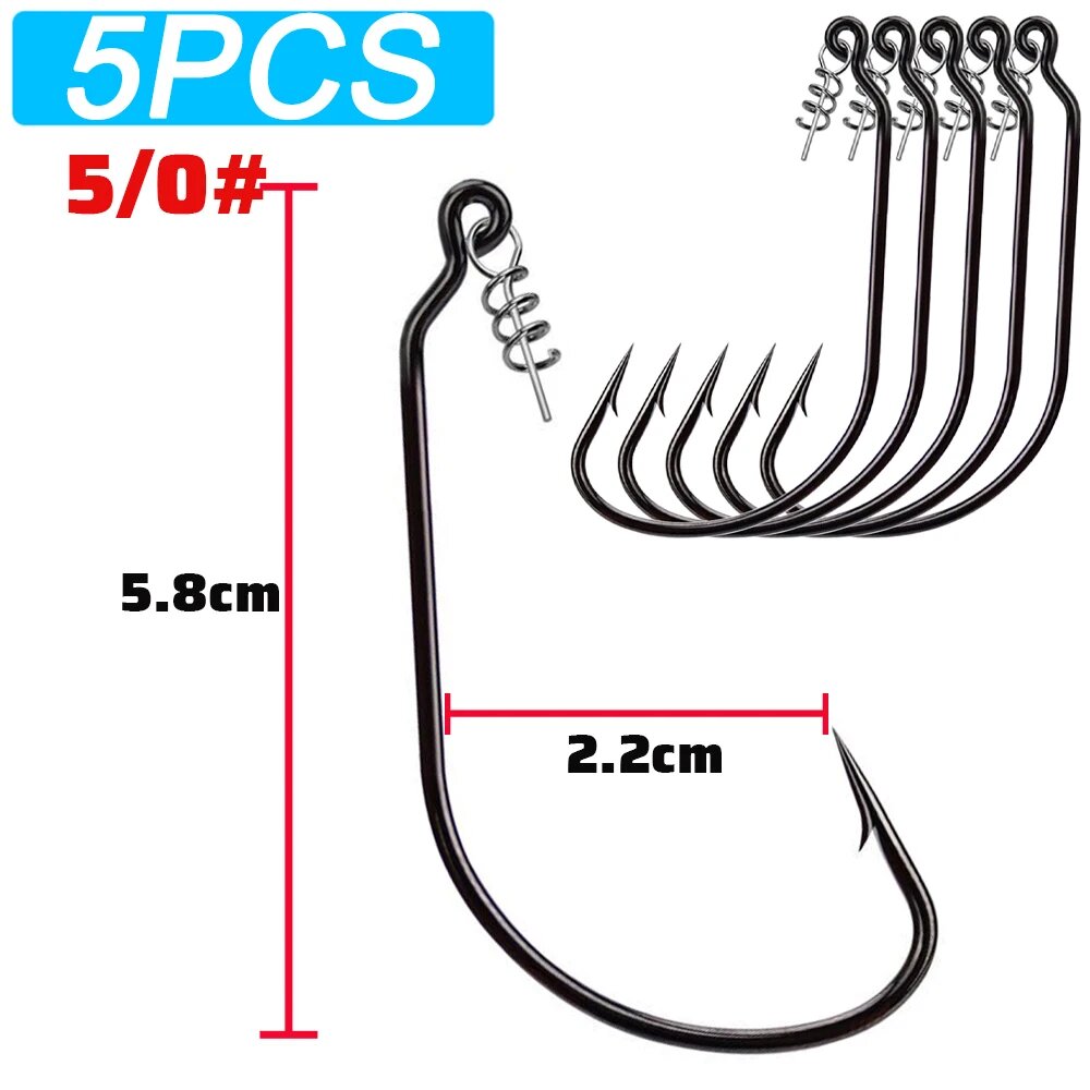 GOBAIT Офсетные крючки с винтовым замком 5шт 5-0 5pcs