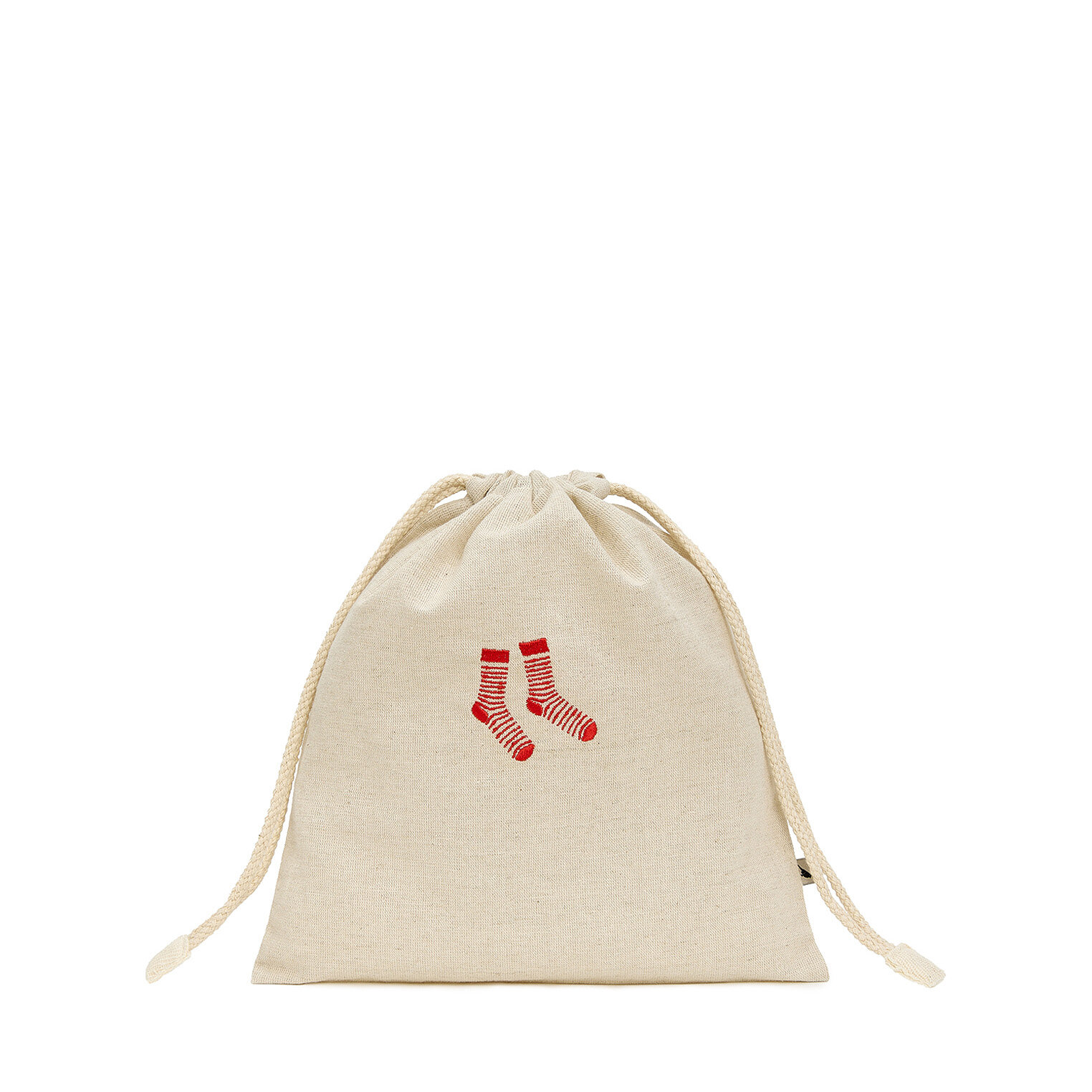 Льняной мешочек для хранения Берегите птиц, бежевый, вышивка Полосатые носки, S