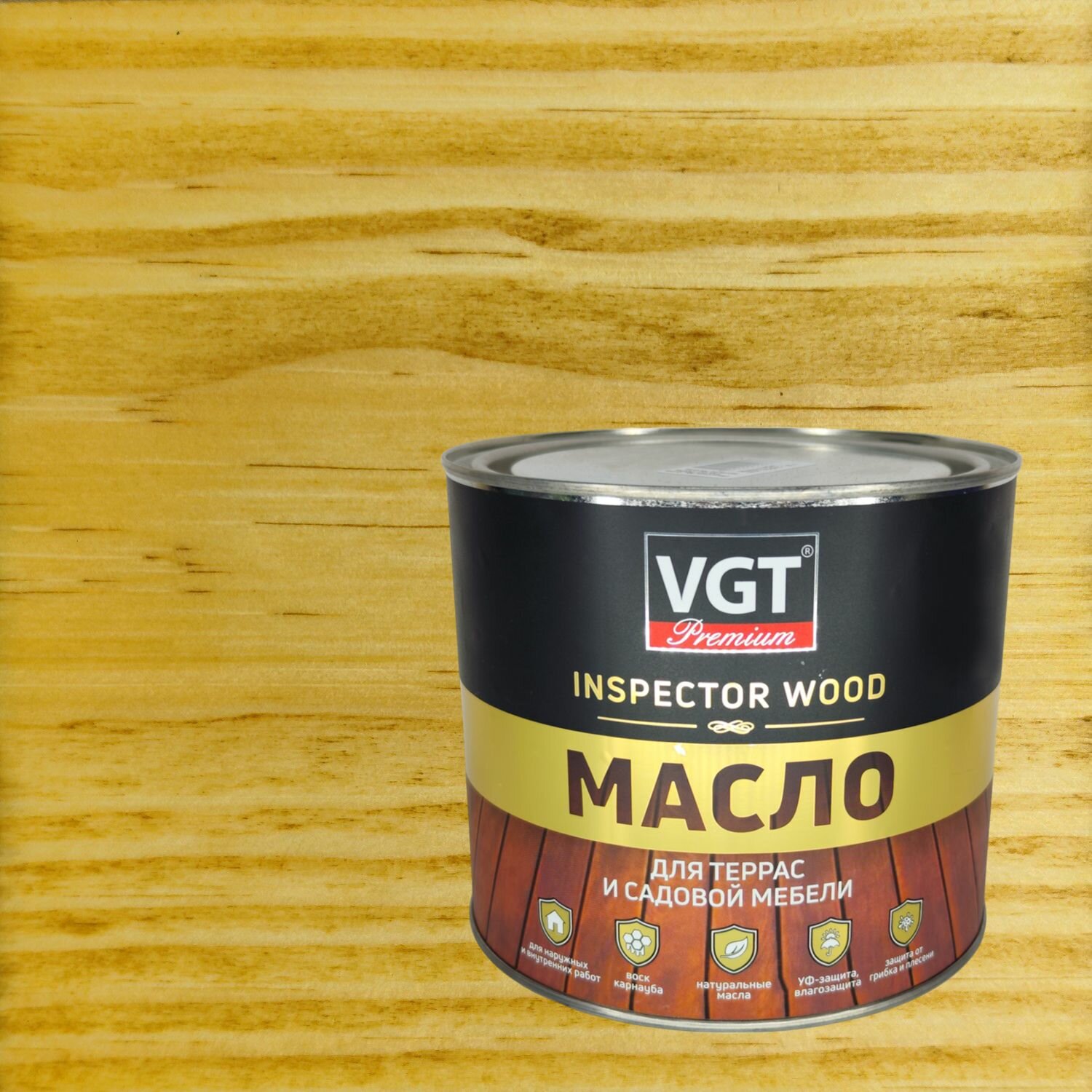 Масло для террас и садовой мебели VGT Premium Inspector Wood (1,8л) дуб натуральный