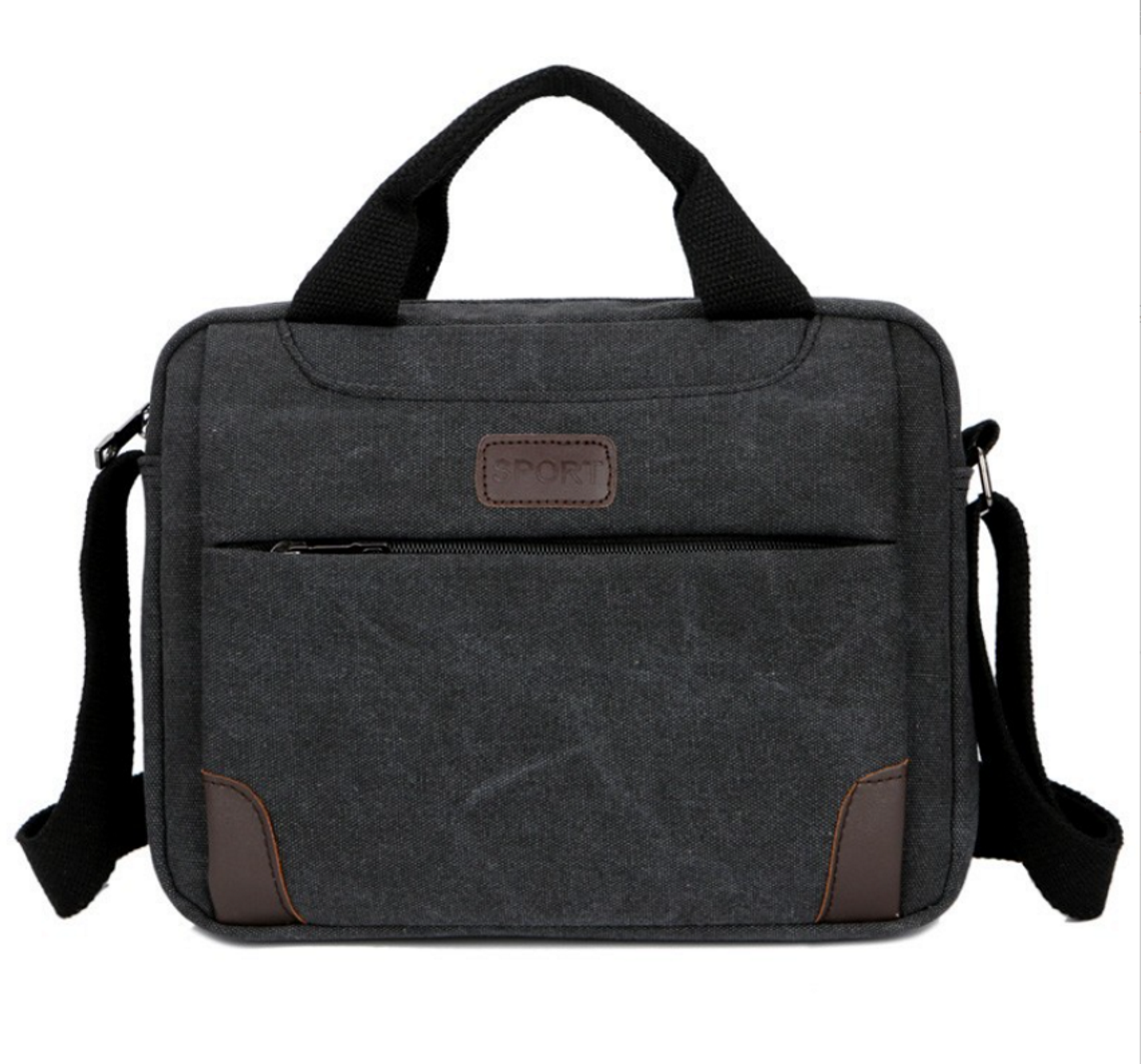 Сумка  Небольшая сумка холщовая с ручками, ремень через плечо, внешние карманы, черный