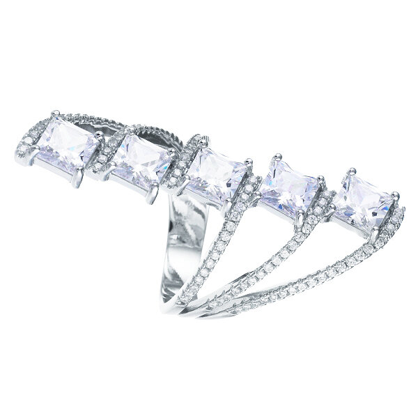 Кольцо на фалангу, серебро, 925 проба, родирование, циркон