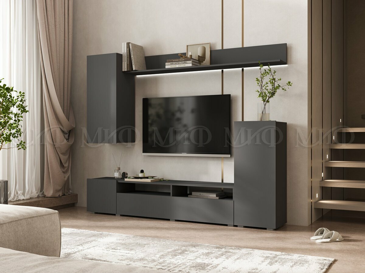 Маленькая гостиная Миф Верона графит софт, размер 2130х346х1704мм