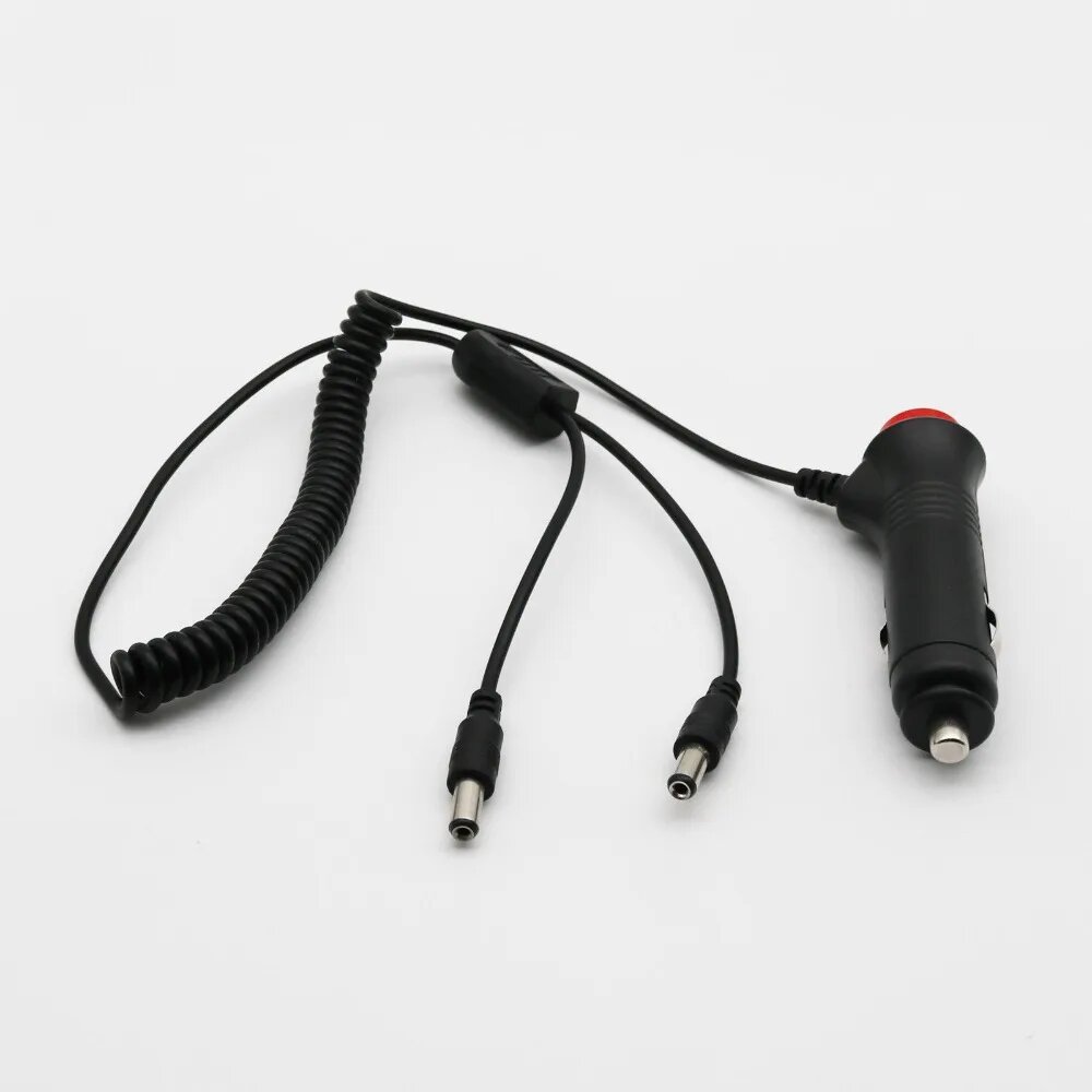 1 шт, кнопка «Push ON», автомобильный прикуриватель, 2 x 5,5 x 2,1 мм, штекер постоянного тока, пружинный Y-разветвитель, кабель 1,8 м
