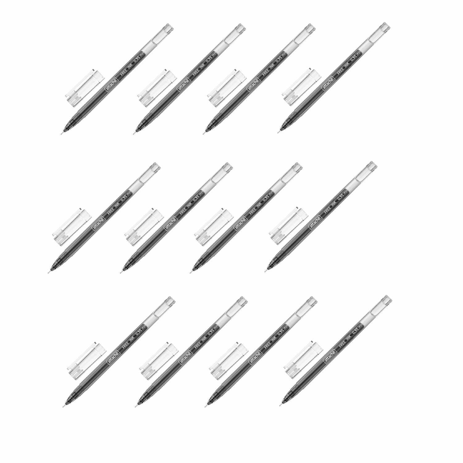 Attache Ручка гелевая неавтоматическая Free ink шар 0,35 мм, черный неавт, 12 уп.