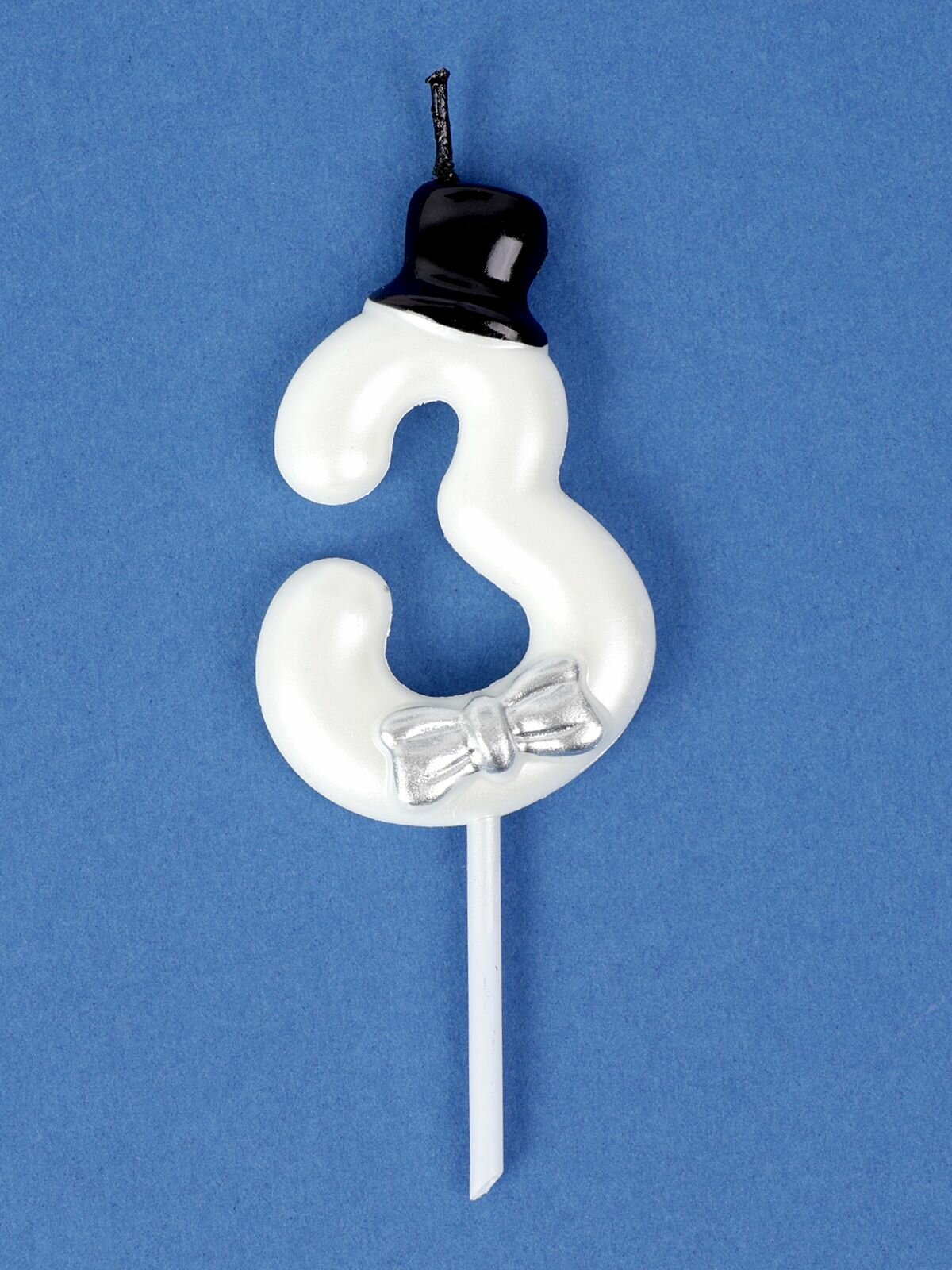 Свеча для торта Джентельмен , цифра 3, белая