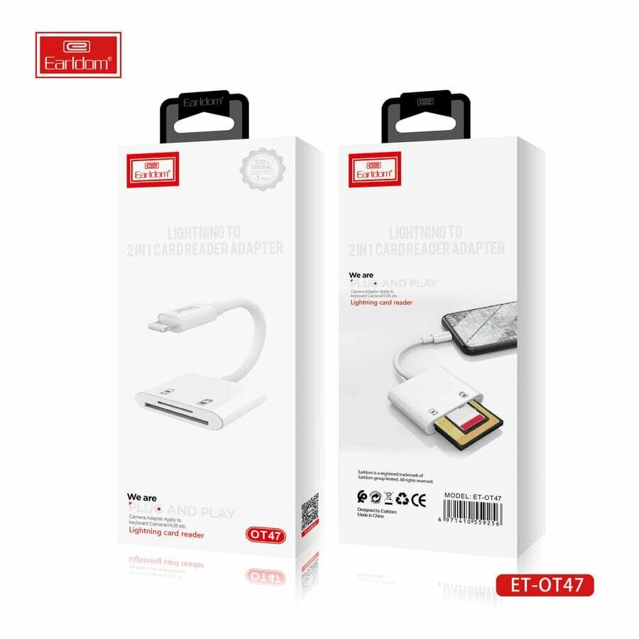 Кардридер Earldom OT47, для карт SD/microSD, USB-хаб, цвет белый — фото 1
