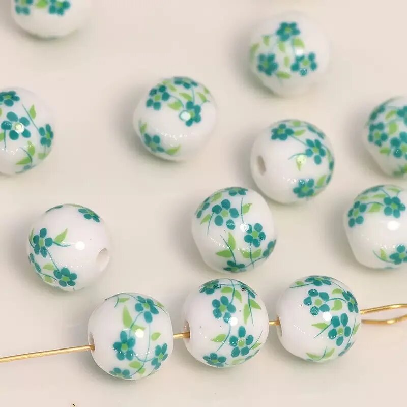 Керамические бусины цветочные узоры 6/8/10/12 мм 8mm 10pcs, 16