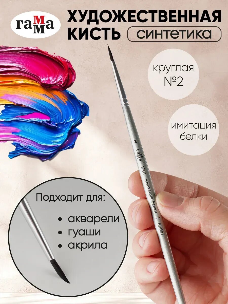 Кисть для рисования круглая синтетика №2