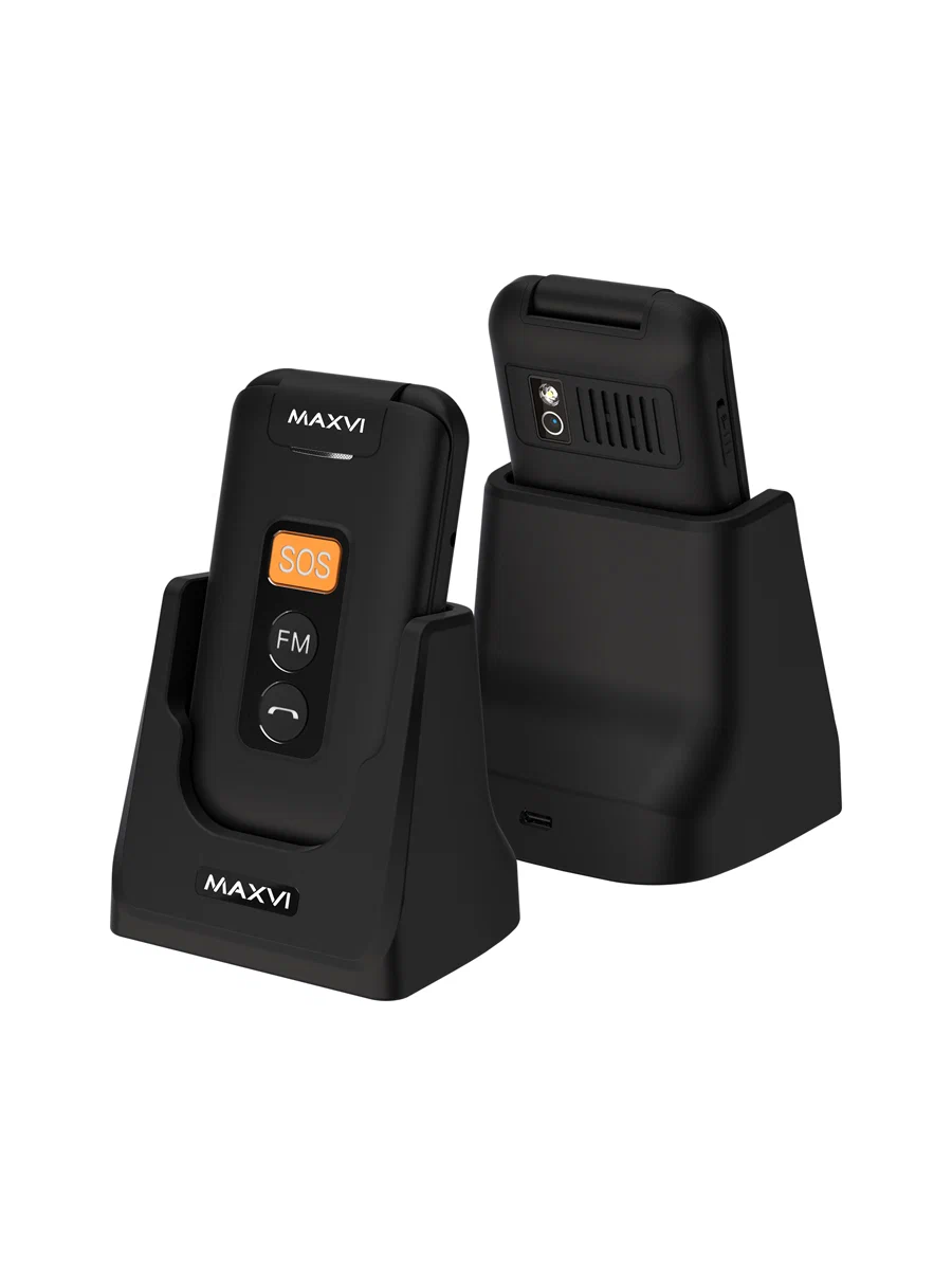 Мобильный (cотовый) телефон MAXVI E5 up Black (черный), док-станция