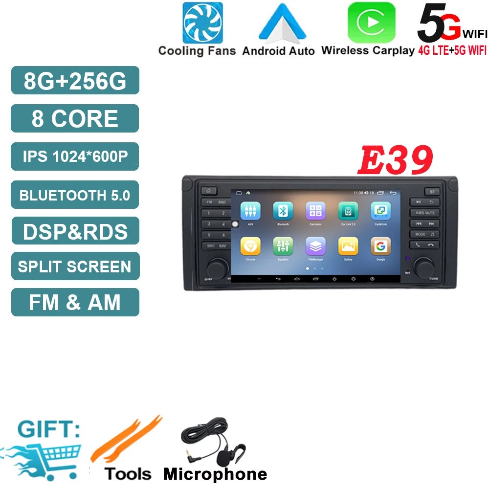 Android Радио для BMW E39 (E53, E39, M5) 8G+256G, IPS 1024*600