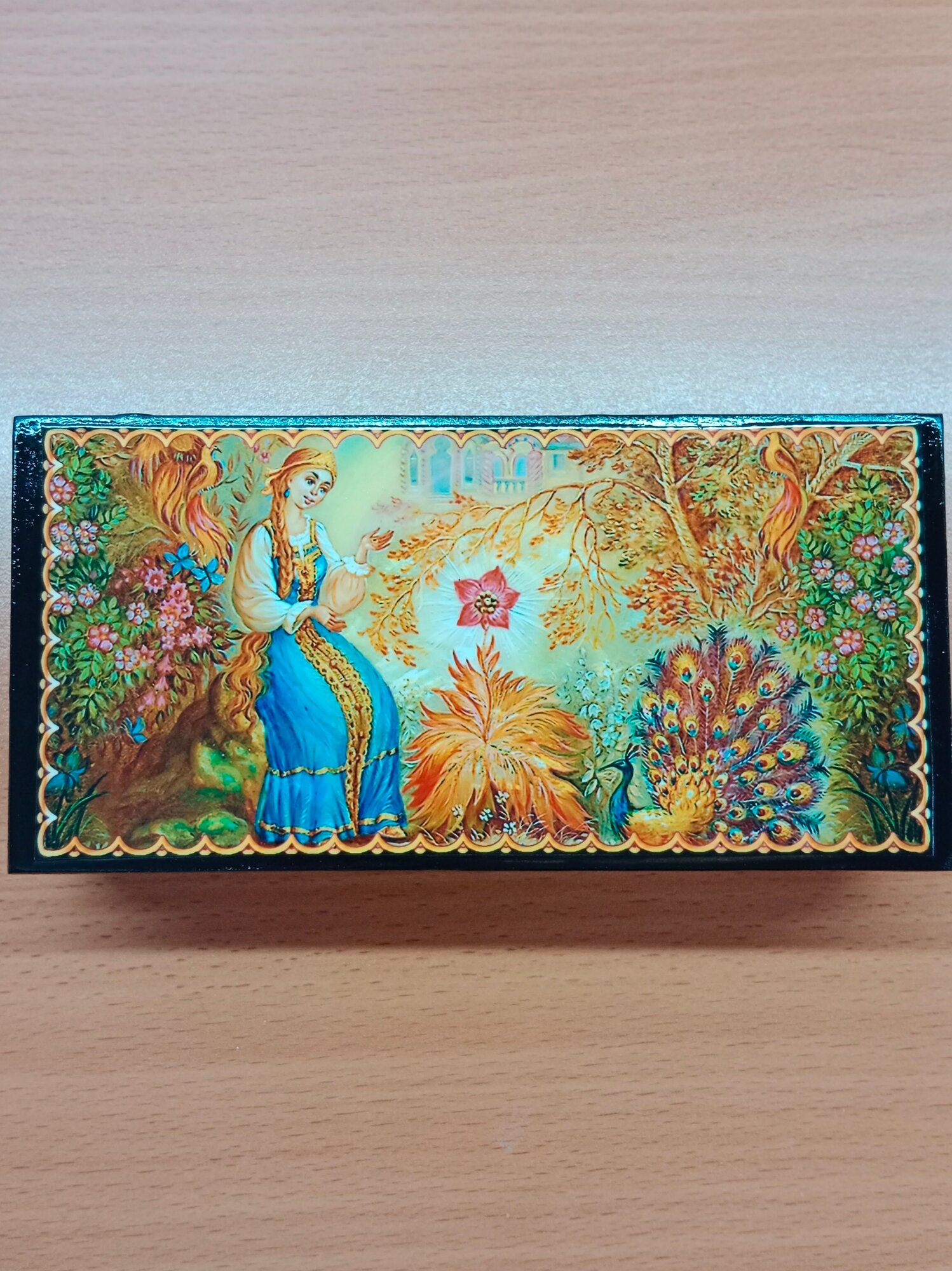 Шкатулка купюрница универсальная " Аленький цветок" 17*8,5*3,5см, лаковая миниатюра