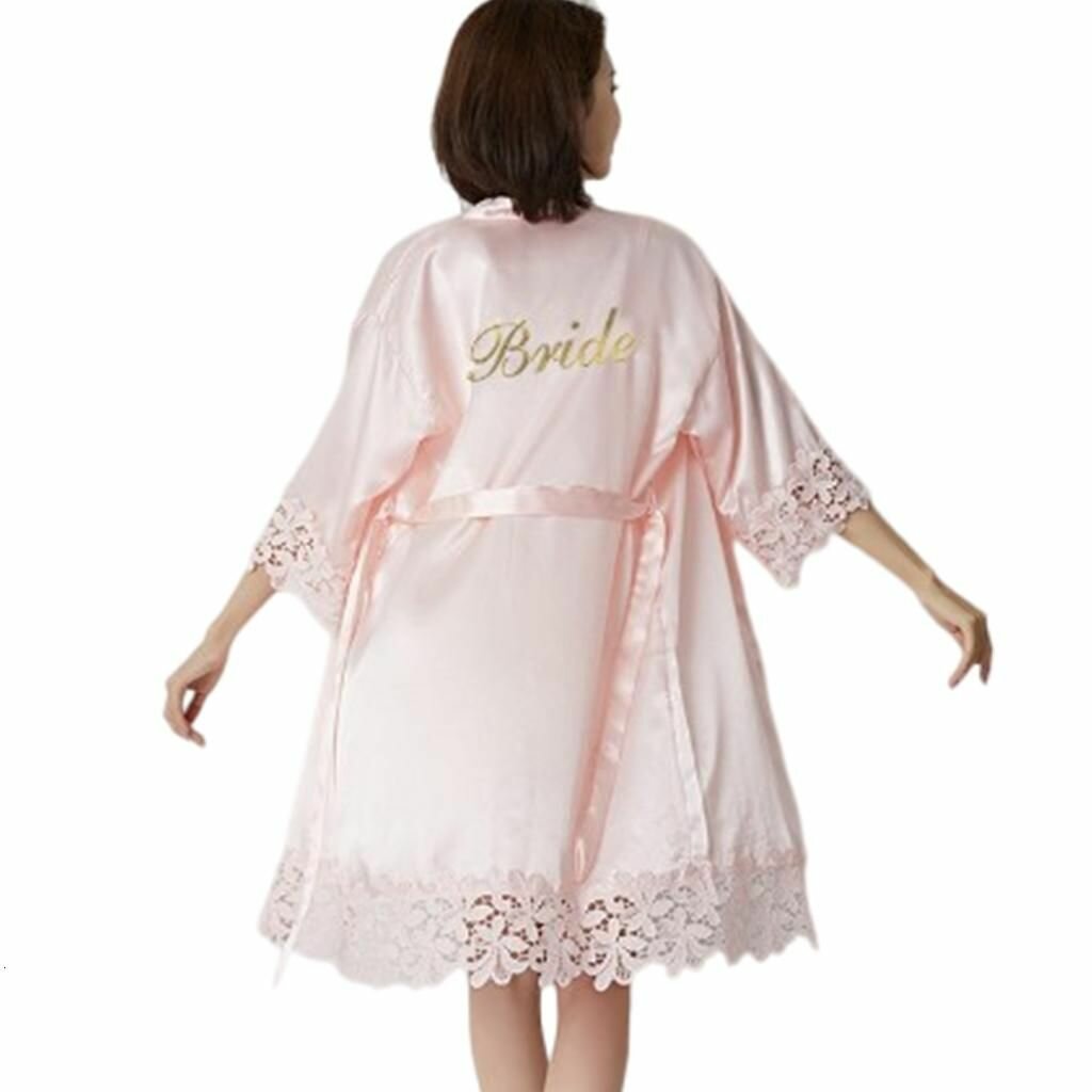 Украшение на свадьбу, Свадебный кружевной кардиган-халат-Розовый для новобрачных-M