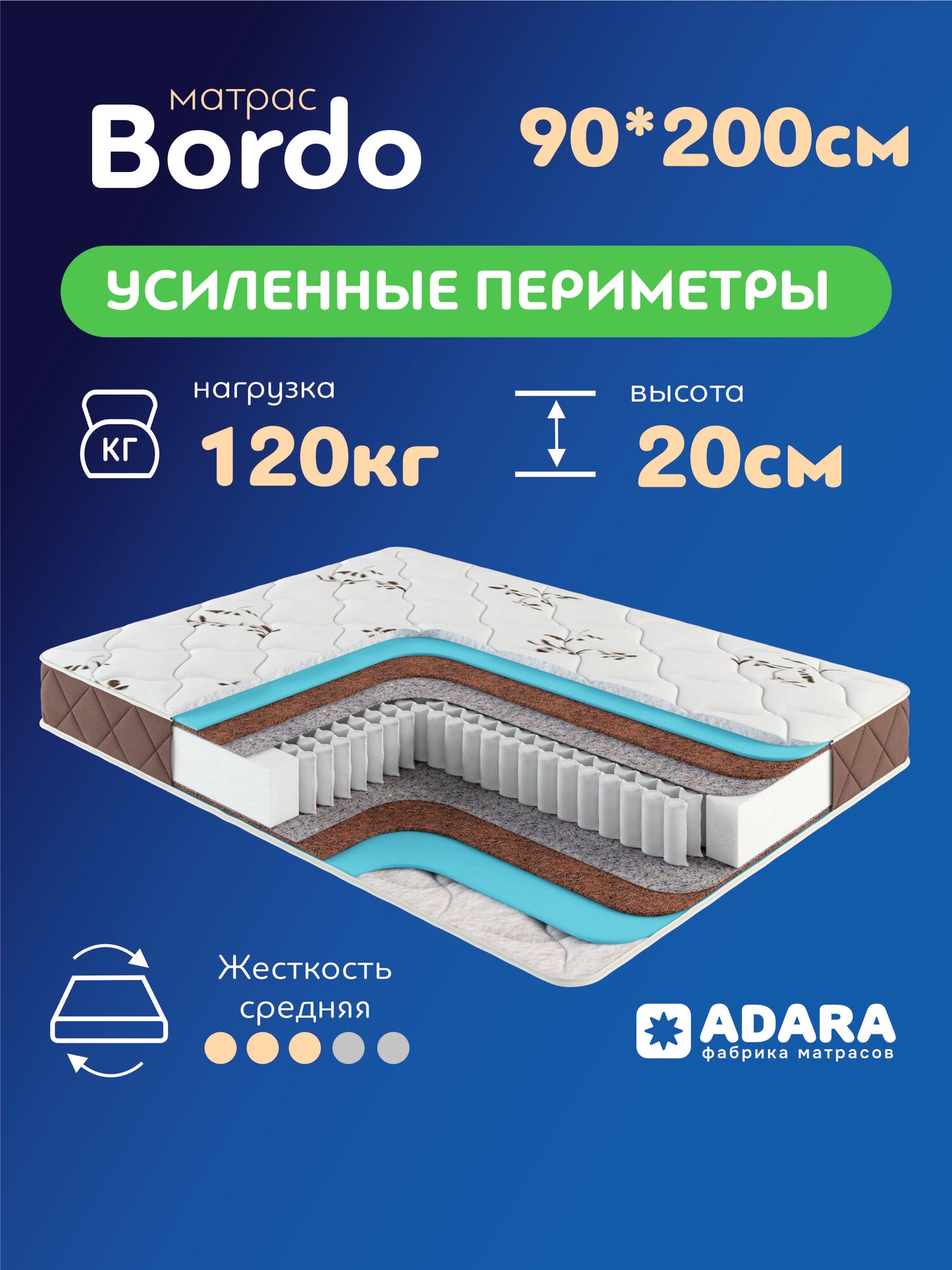 Ортопедический матрас ADARA DREAMS Sleep Bordo, 90x200х20 см