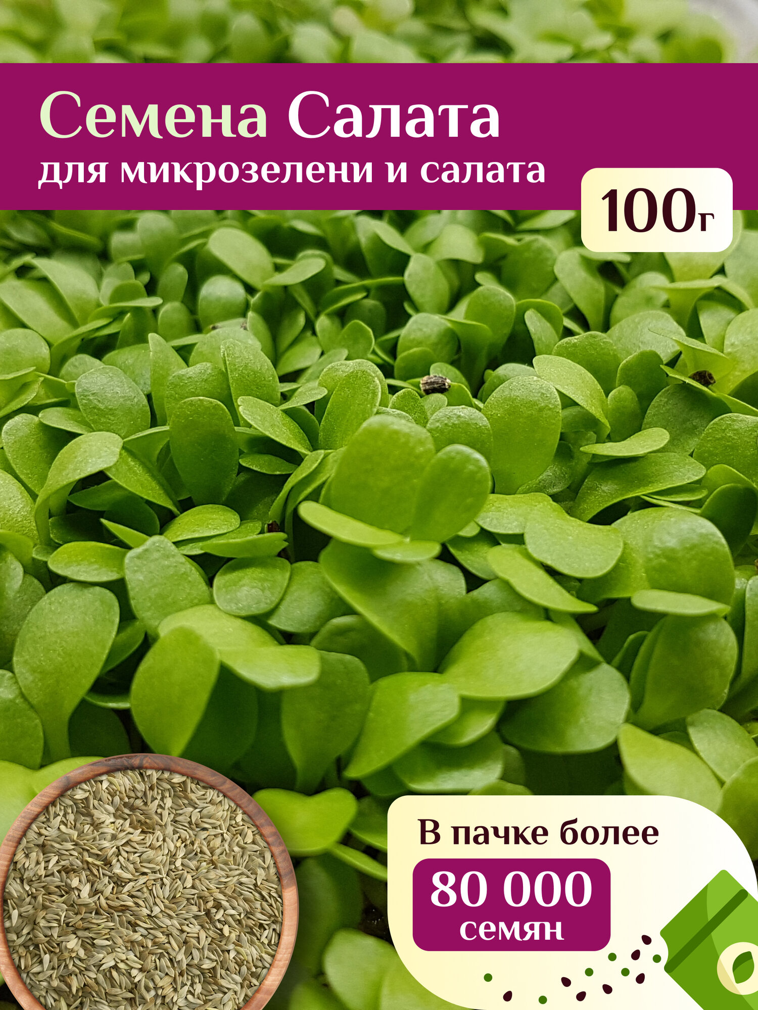 Семена салата для проращивания микрозелени, Ильинские проростки 100г