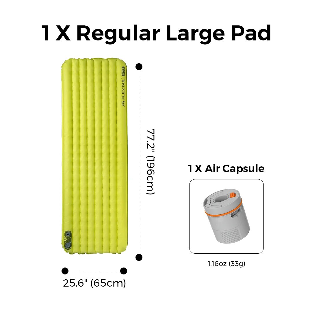 FLEXTAIL TINY SLEEPING PAD - Изоляционная матрас для сна с встроенным насосом, автоматической надувкой/выдувкой, легким дизайном - R03 Regular Large