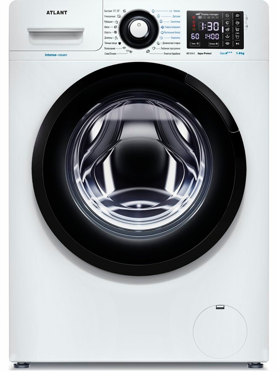 Стиральная машина Atlant 80С1414-С-02 INTENSE EXPERT, загрузка 8 кг, 1400 об/мин, 18 программ, класс энергоэффективности A+++, обработка паром, защита от протечек, белый