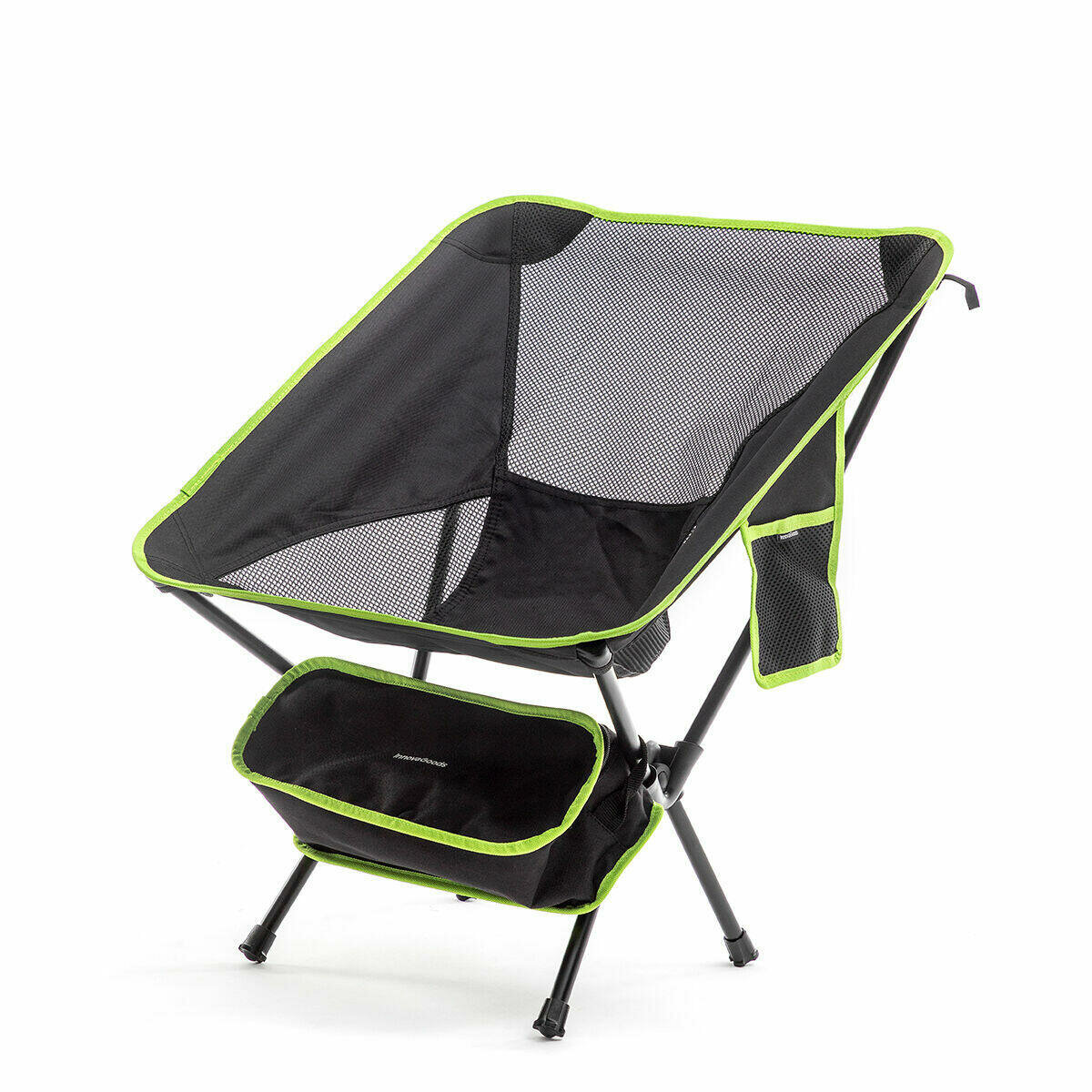Кемпинговый стул Decathlon InnovaGoods Folstul, стальной каркас, черный/зеленый, 120кг