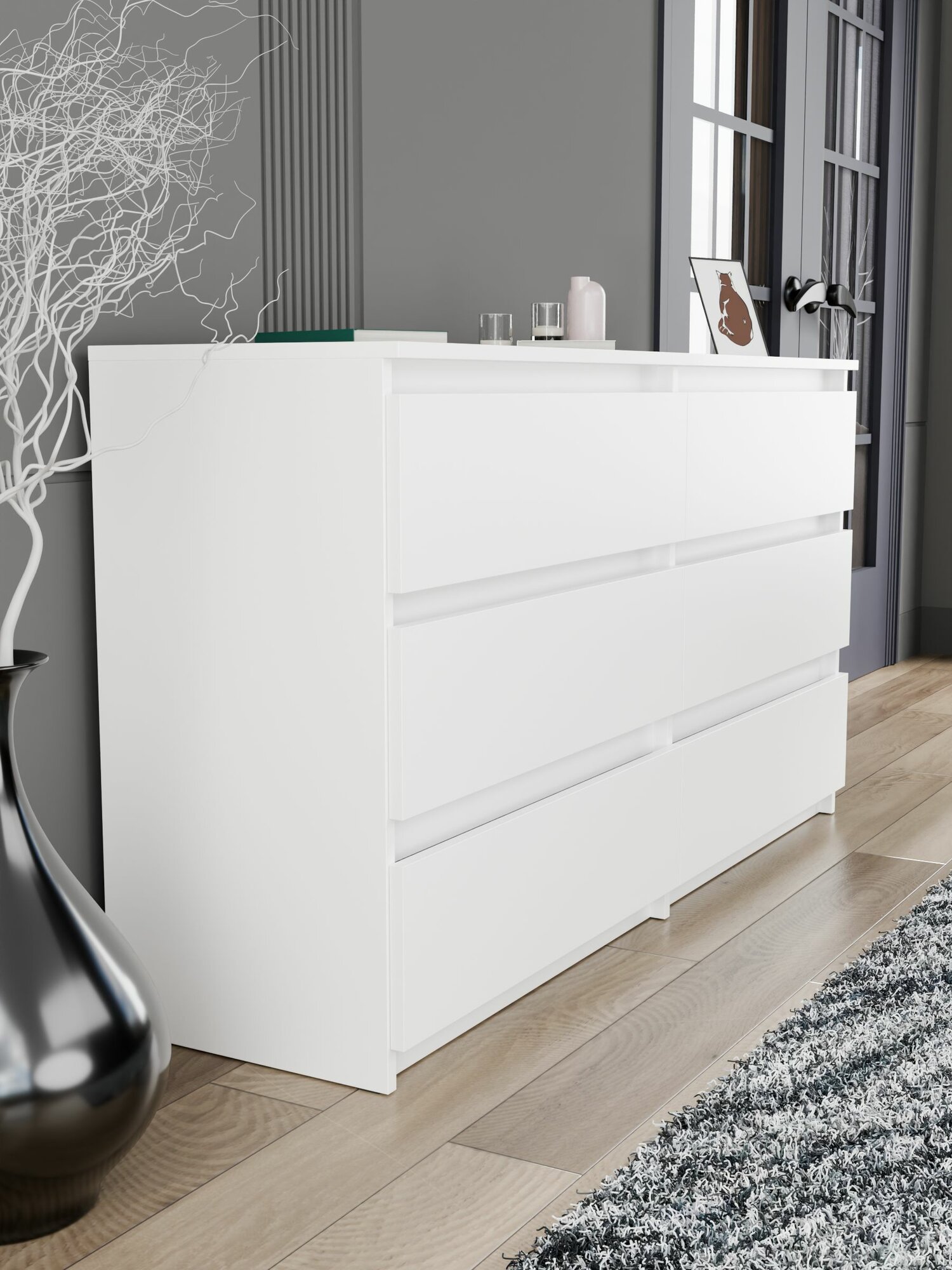 Комод для белья и одежды орлан 6 ящиков, 140х76.4х40 см, белый