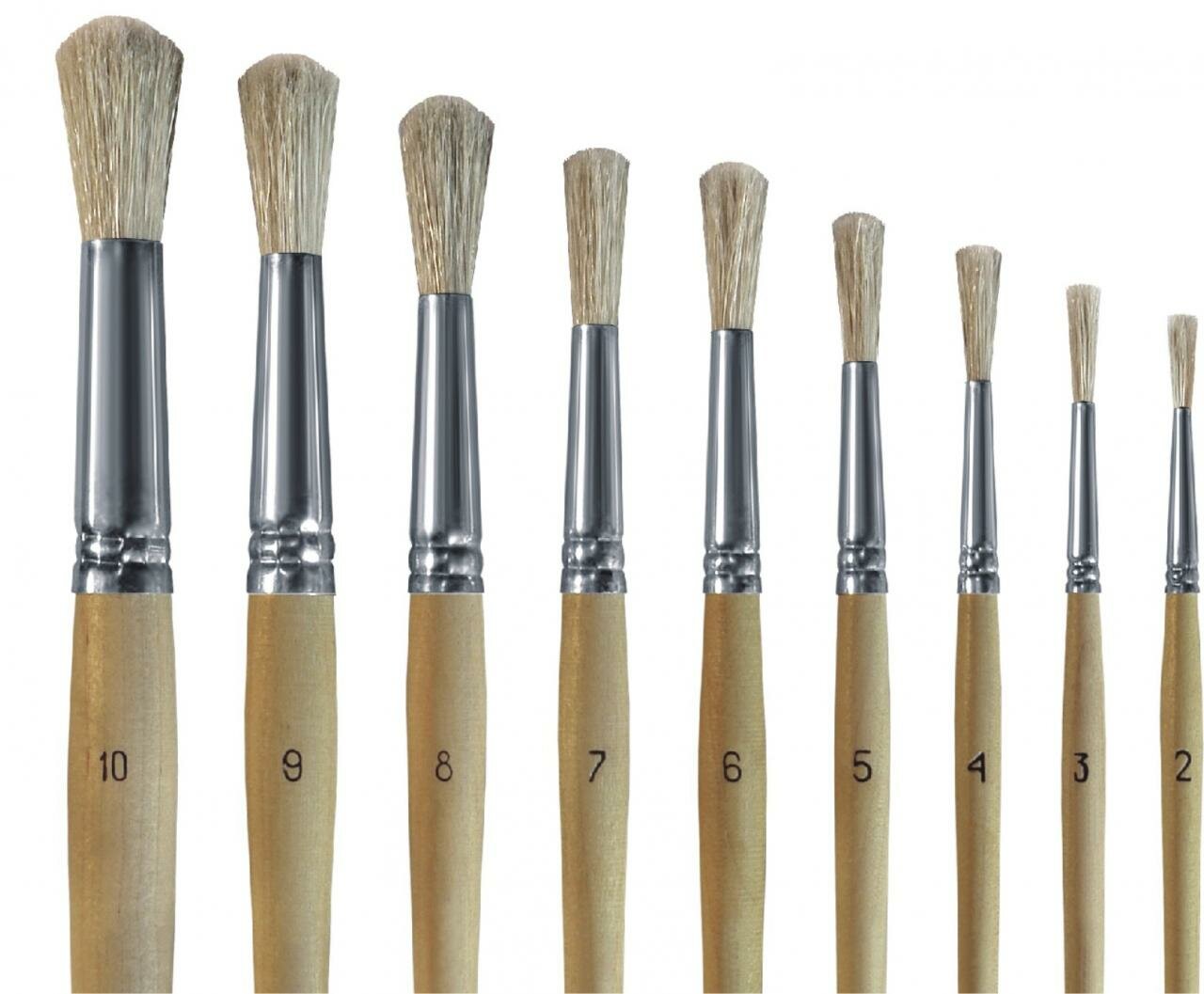 Кисть художественная круглая №5 «Школьник», натуральная щетина, деревянная ручка — Альбатрос