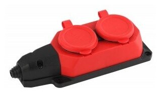 Каучуковая колодка с заземлением ОУ двойная 2 гнезда с заглушкой ЭРА 16А 220-240V IP44 красная K-2e-RED-IP44