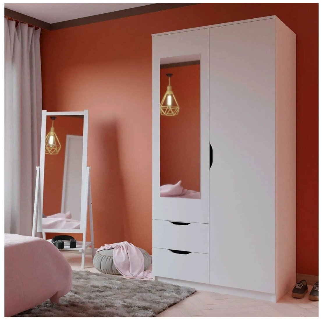 Распашной шкаф Нана двухсекционный Белый 101 NEW 100*45*200 см Фиеста Для одежды,