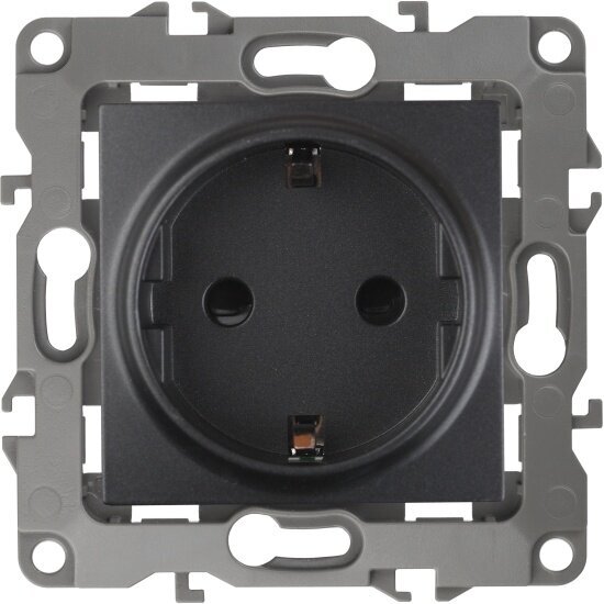Розетка Эра 1-м СП 12 12-2102-05 16А IP20 16AX 250В 2P+E Schuko защ. шторки антрацит, Б0014691