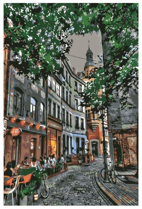 Уютная улочка Риги Раскраска по номерам на холсте Живопись по номерам