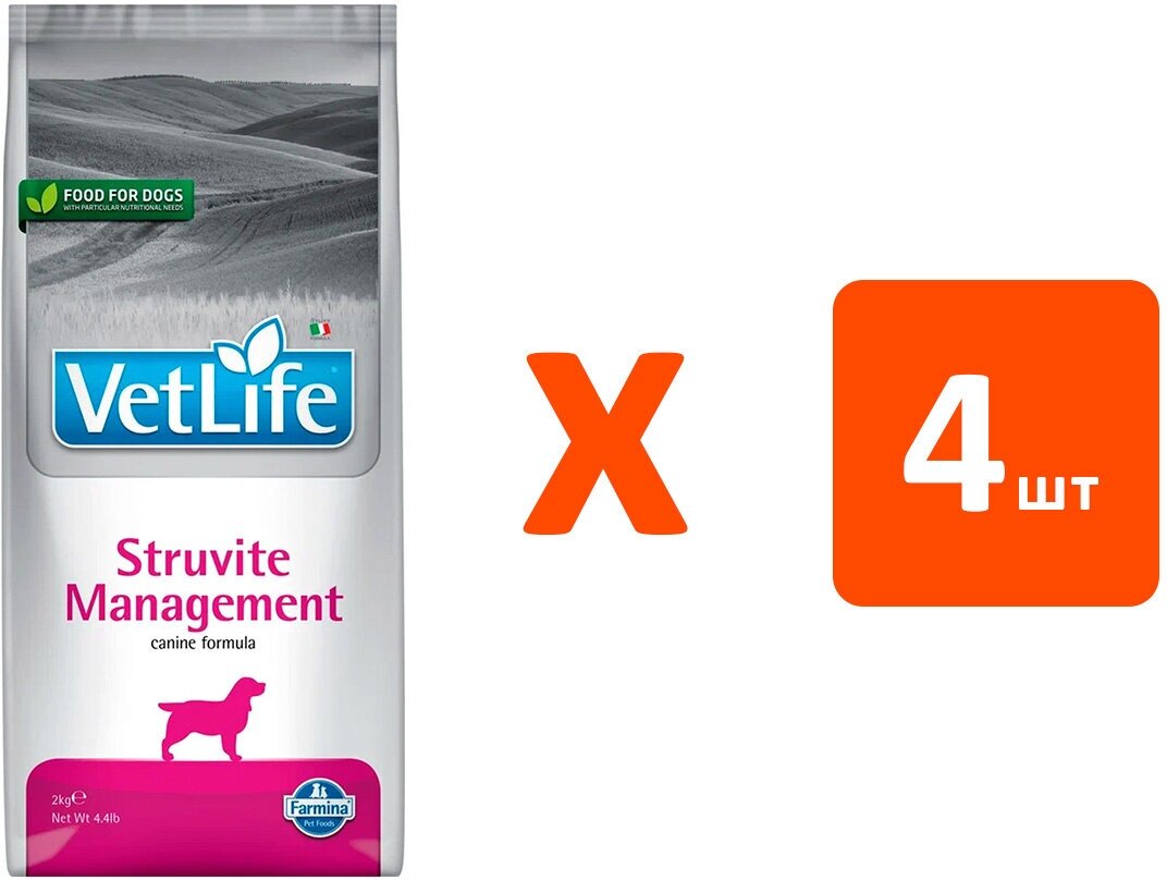 FARMINA VET LIFE CANIN STRUVITE MANAGEMENT для взрослых собак при мочекаменной болезни струвиты (2 кг х 4 шт)