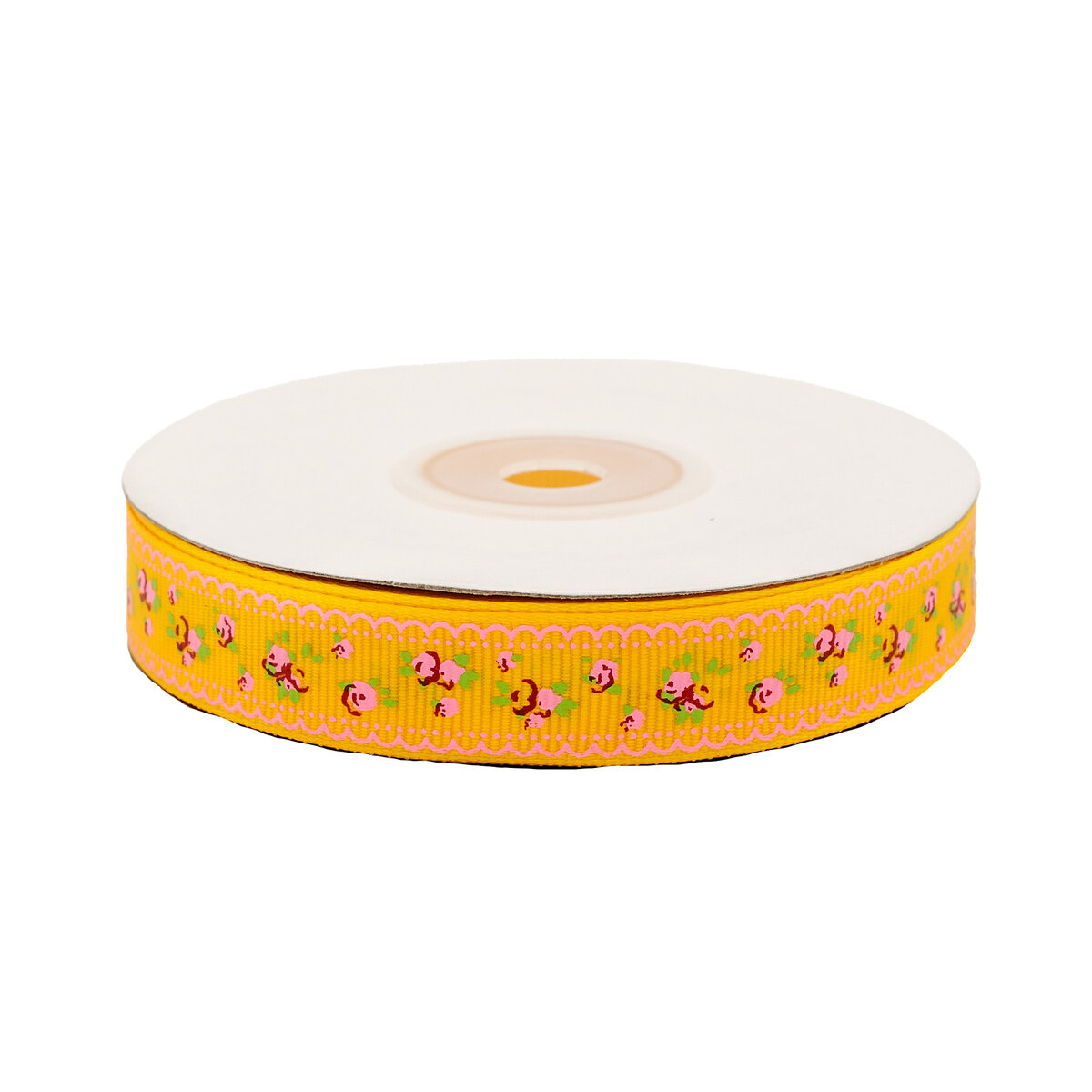 Лента декоративная, упаковочная, репсовая, 1,5 см х 22,86 м, рисунок 'Весенние Розы', цвет желтый
