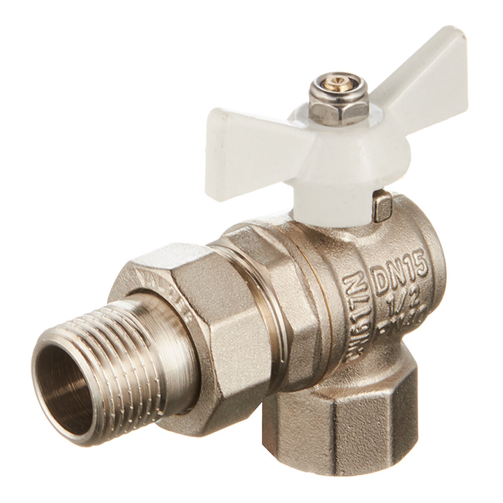 Кран шаровой латунный Valtec Base 1/2 ВР(г) х 1/2 НР(ш) бабочка с полусгоном угловой (VT.228. NW.04)