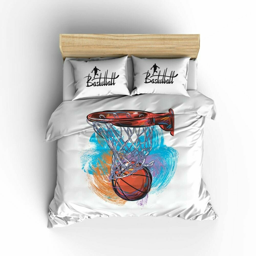 Арт комплект постельного белья Баскетбол акварель , Евро, Пододеяльник 200/200, 50/70
