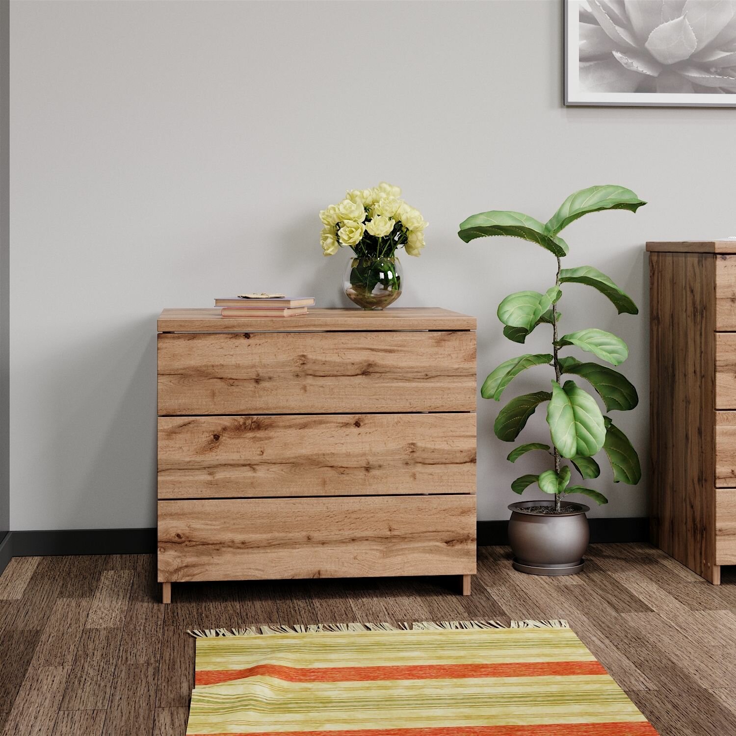 Комод для одежды и вещей дуб Вотан с 3 ящиками domokomod 66*50*59