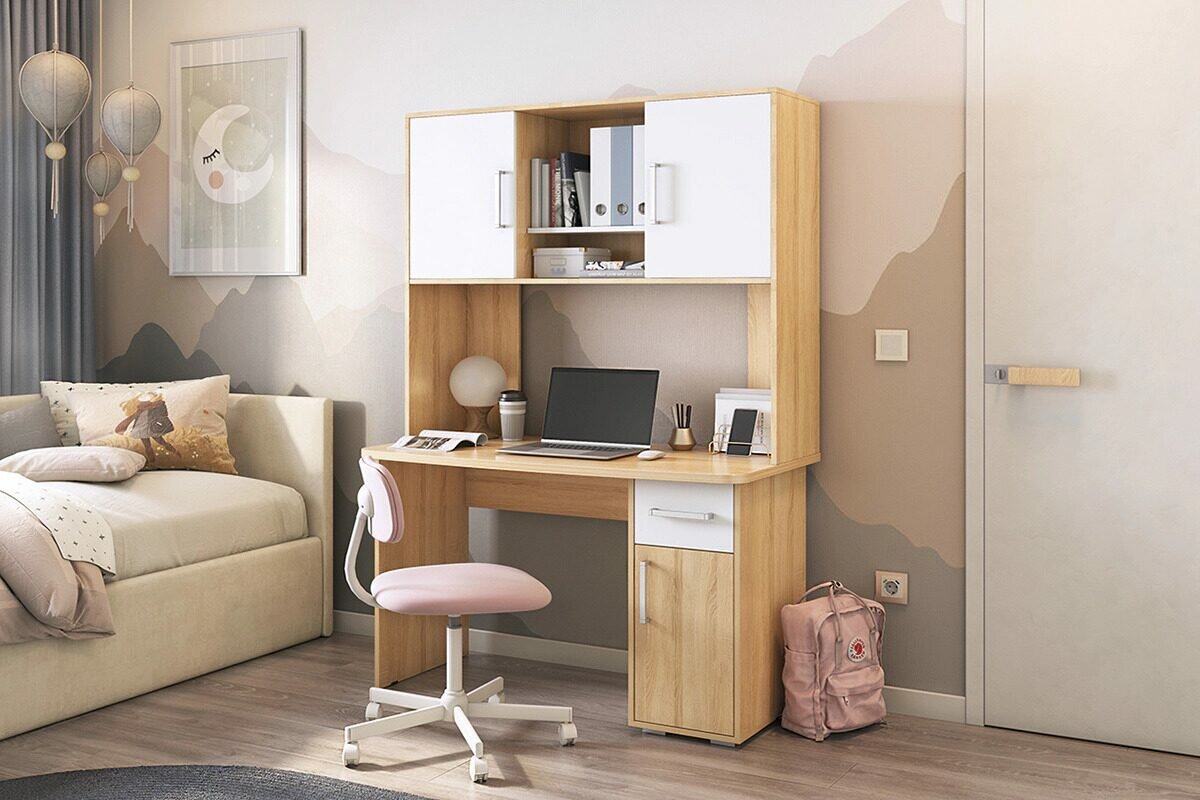 Стол компьютерный «Лайт К2», дуб сонома/белый (1200х600х1800)